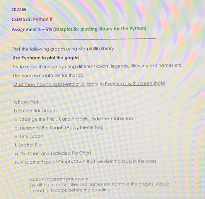 Solved 2022w CSD4523: Python II Assignment 5 - 5% | Chegg.com