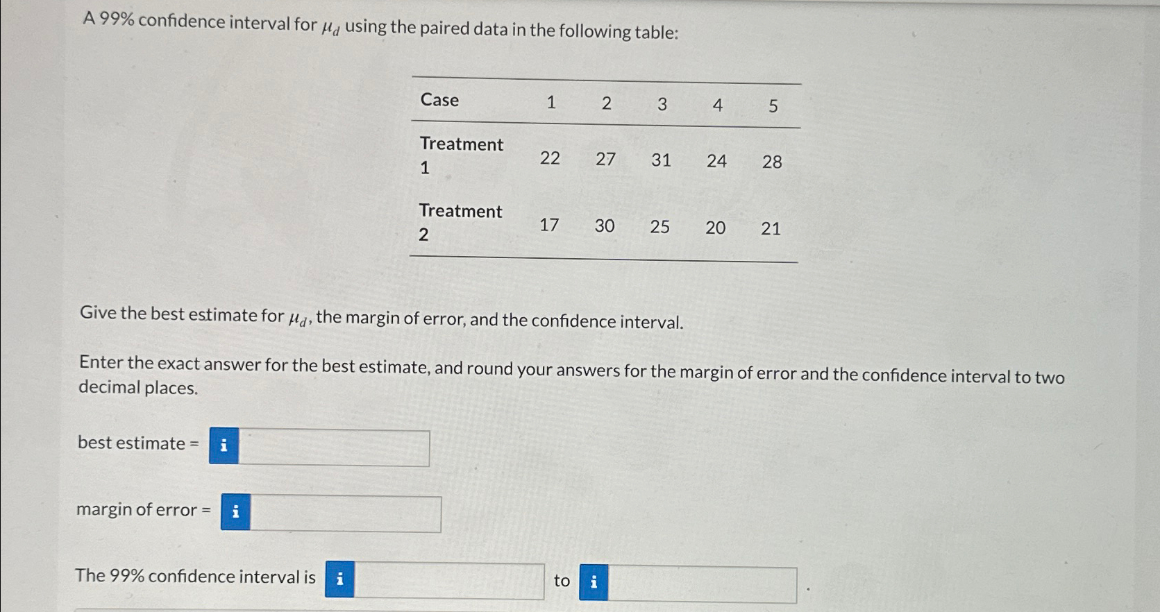 Solved A 99% ﻿confidence interval for μd ﻿using the paired | Chegg.com