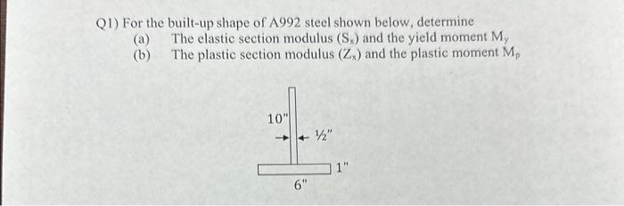 Solved For the built-up shape of A992 steel shown below, | Chegg.com
