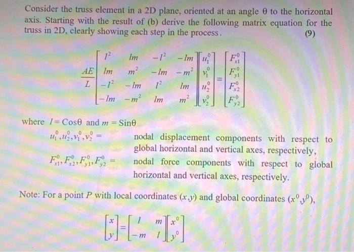 Solved Consider the truss element in a 2D plane, oriented at | Chegg.com