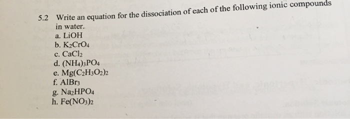 Solved Equation For The Dissociation Of Each Of The