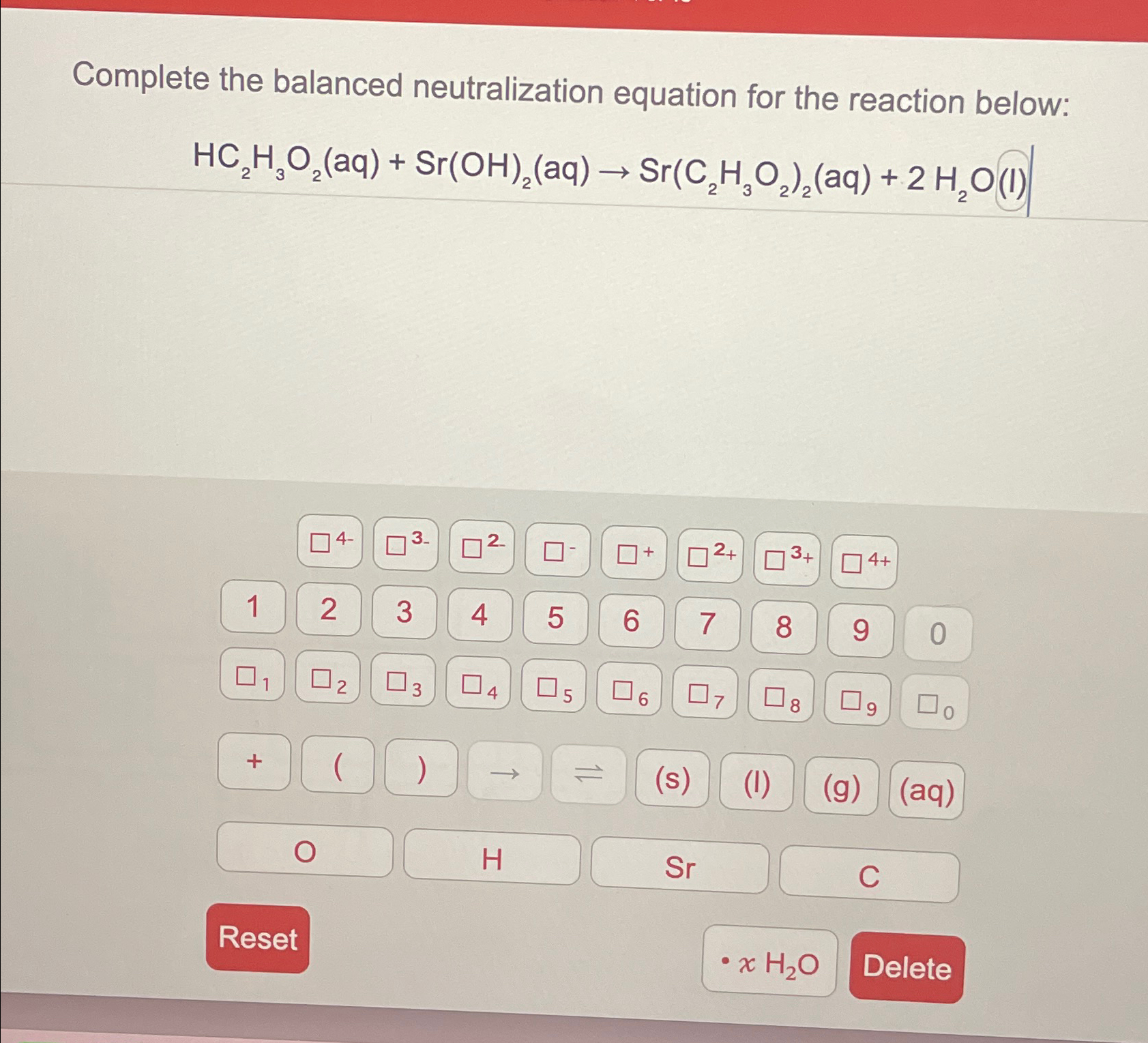 Solved Complete the balanced neutralization equation for the | Chegg.com