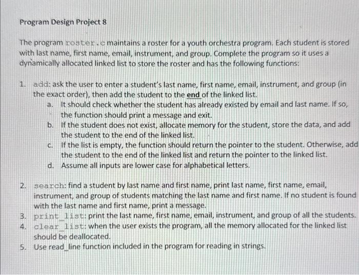 Solved The program roster. e maintains a roster for a youth | Chegg.com