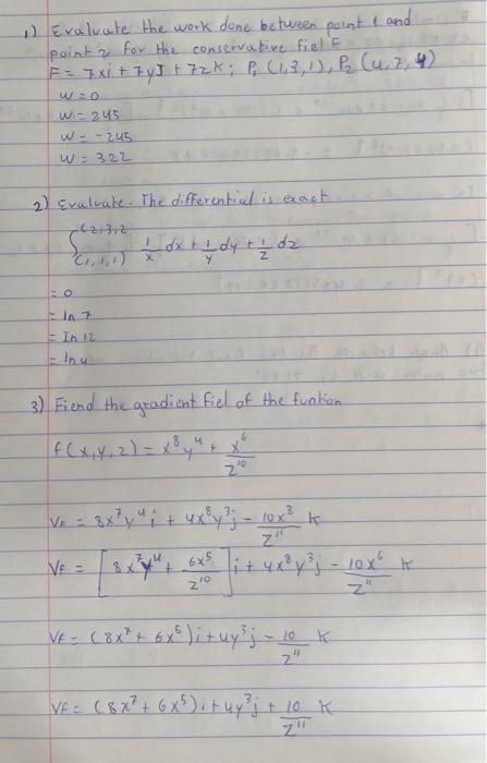 Solved 1) Evalvate the work done between point 1 and point 2 | Chegg.com