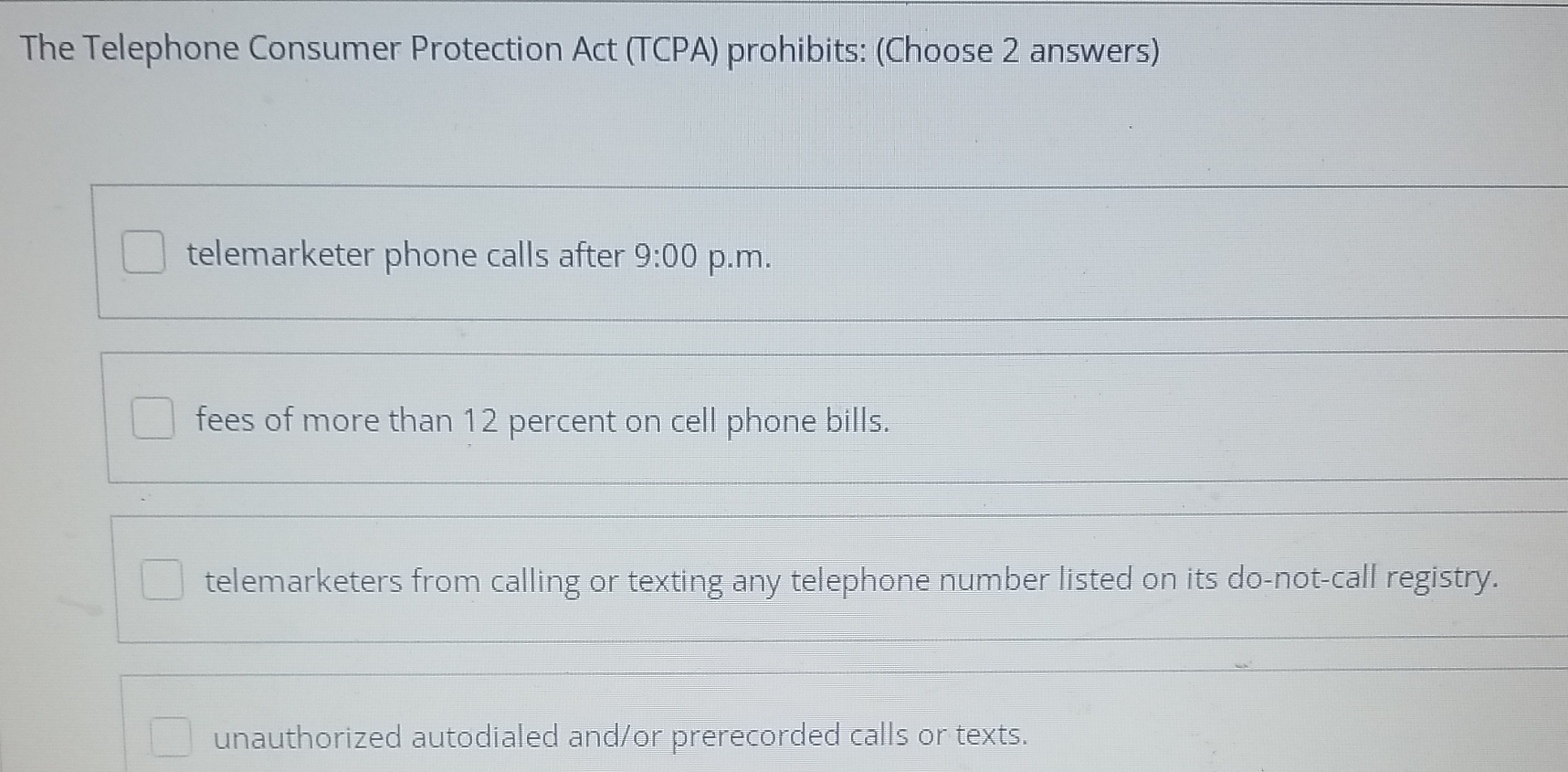 Solved The Telephone Consumer Protection Act (TCPA) | Chegg.com