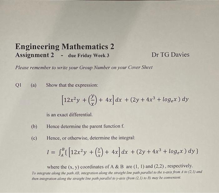 Solved Engineering Mathematics 2 Assignment 2 - due Friday | Chegg.com