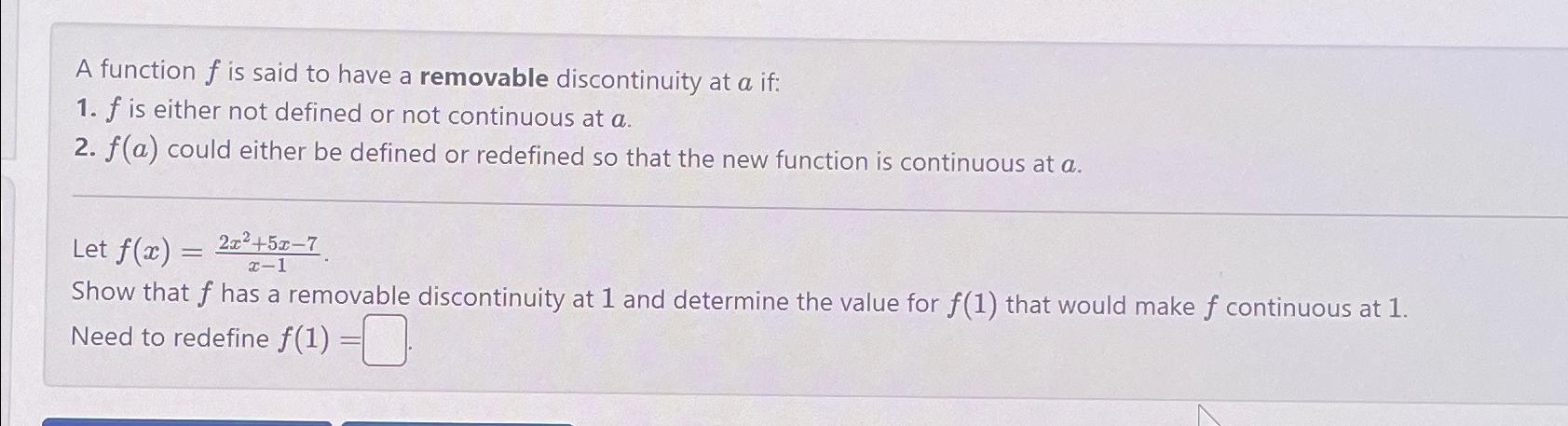 Solved A function f ﻿is said to have a removable | Chegg.com