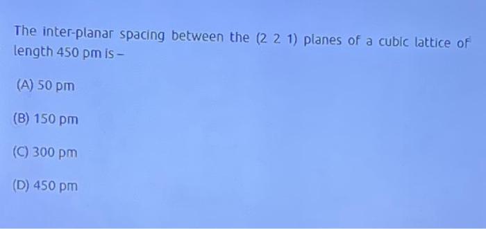 Solved The inter-planar spacing between the (2 2 1) planes | Chegg.com