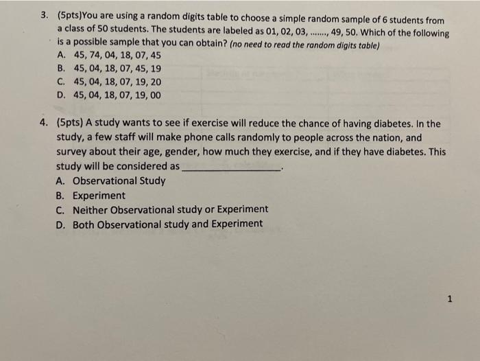 Solved 3. (5pts) You are using a random digits table to | Chegg.com