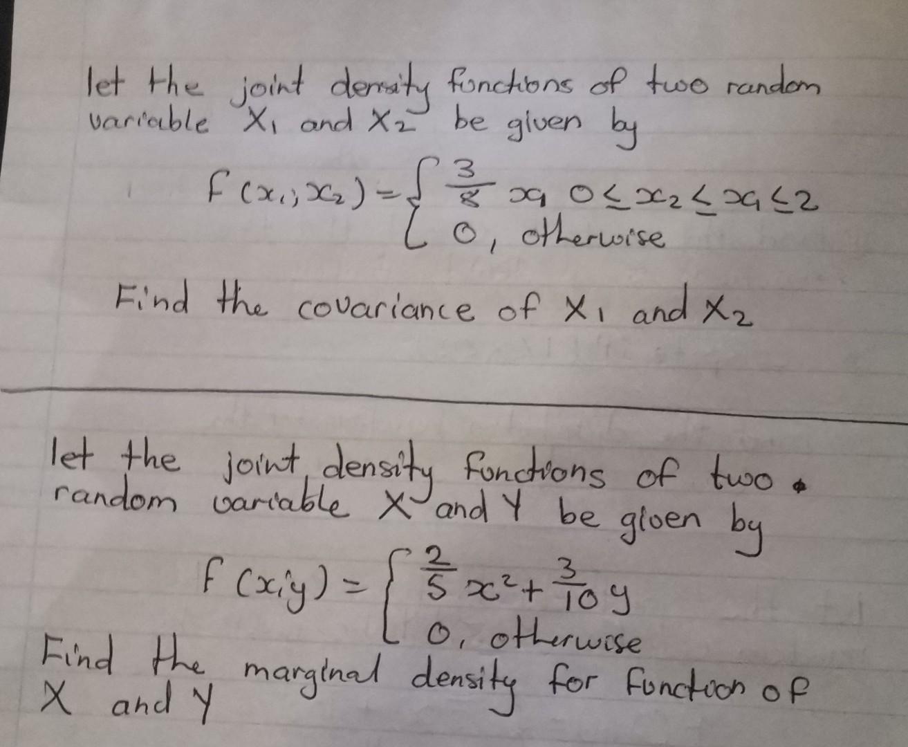 Solved let the joint density functions of two random | Chegg.com