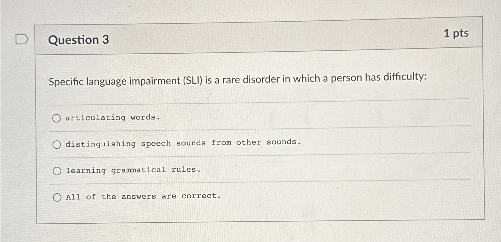 Solved Question 31ptsSpecific language impairment (SLI) ﻿is | Chegg.com