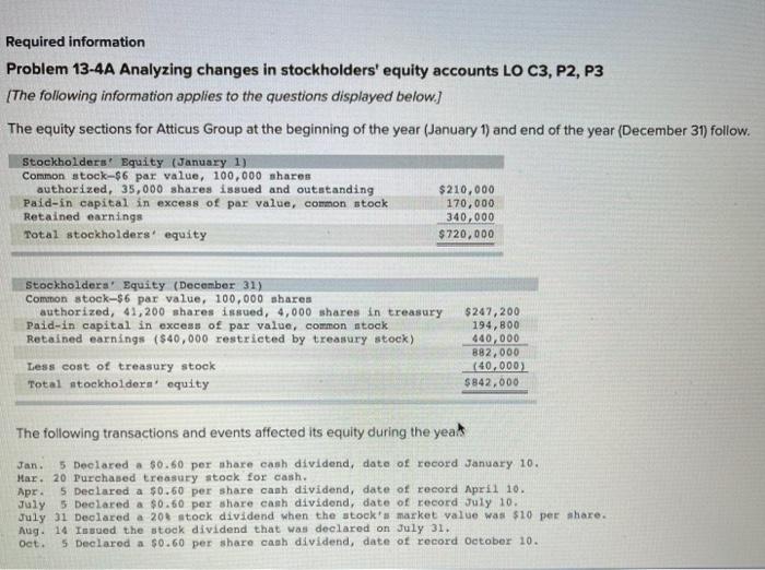 Solved Required information Problem 13-4A Analyzing changes | Chegg.com