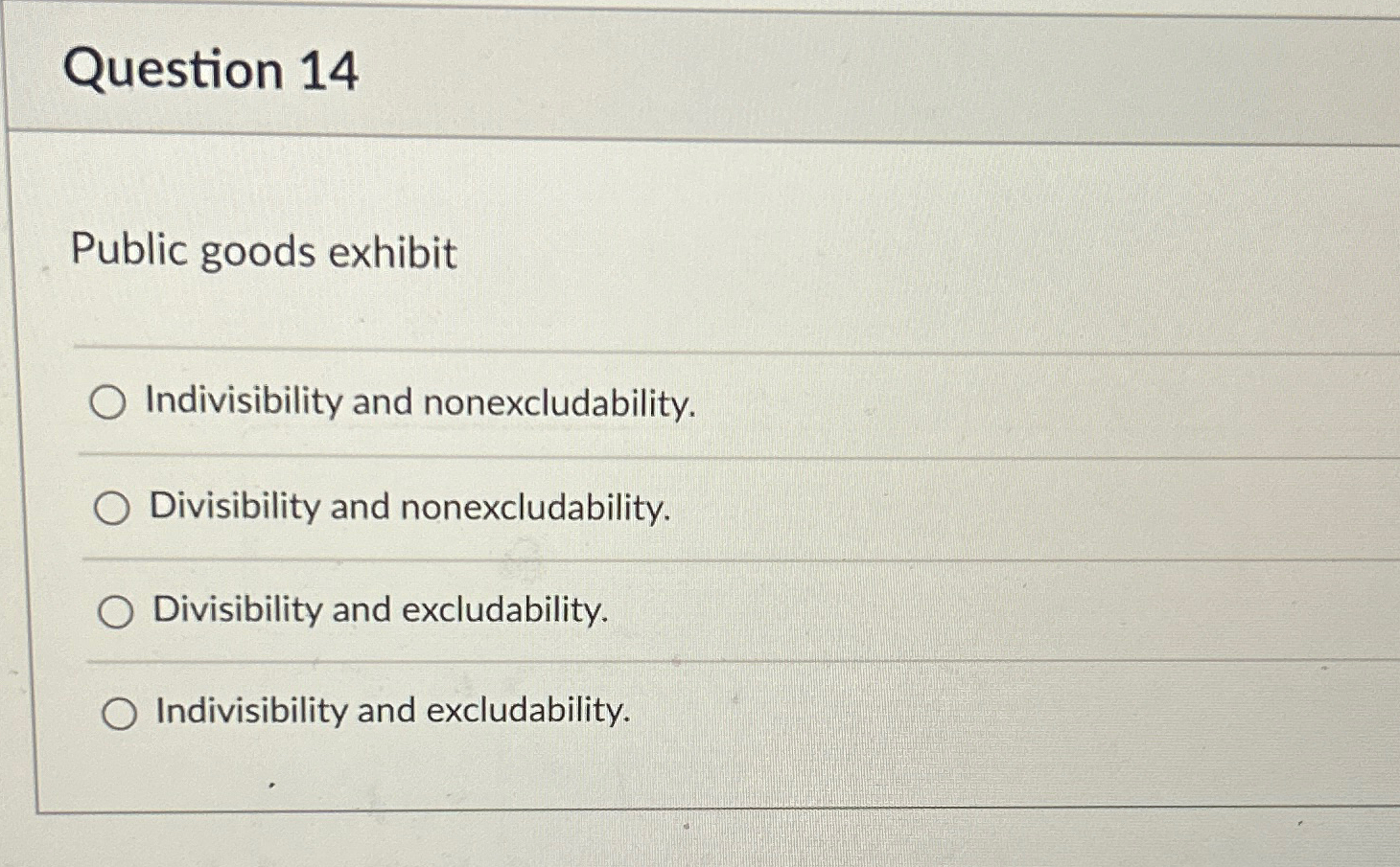 Solved Question 14Public goods exhibitq,Indivisibility and | Chegg.com