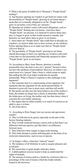 9. What is the point of Judith Jarvis Thomson's | Chegg.com