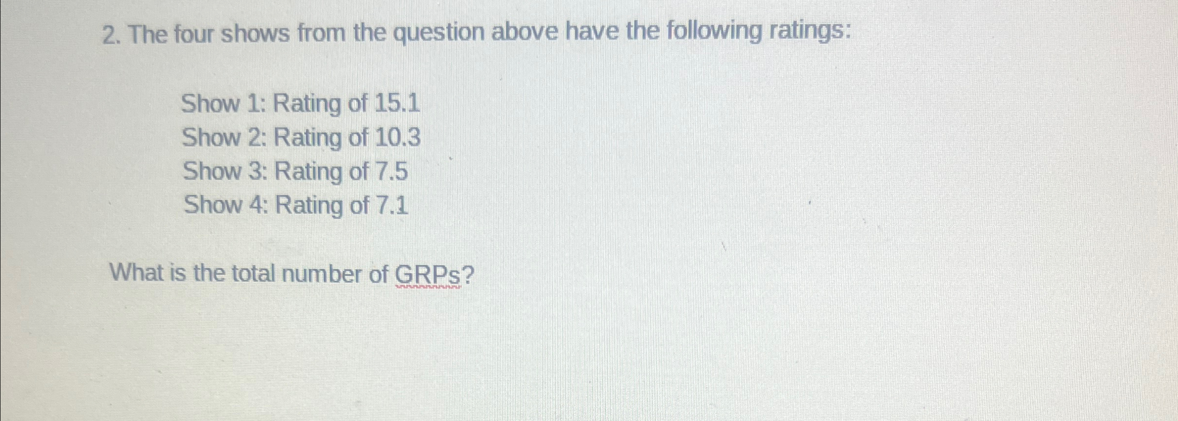 Solved The four shows from the question above have the | Chegg.com