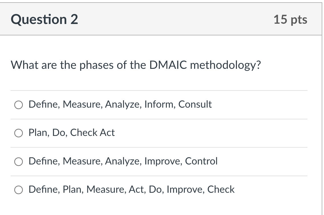 Question 2What are the phases of the DMAIC | Chegg.com