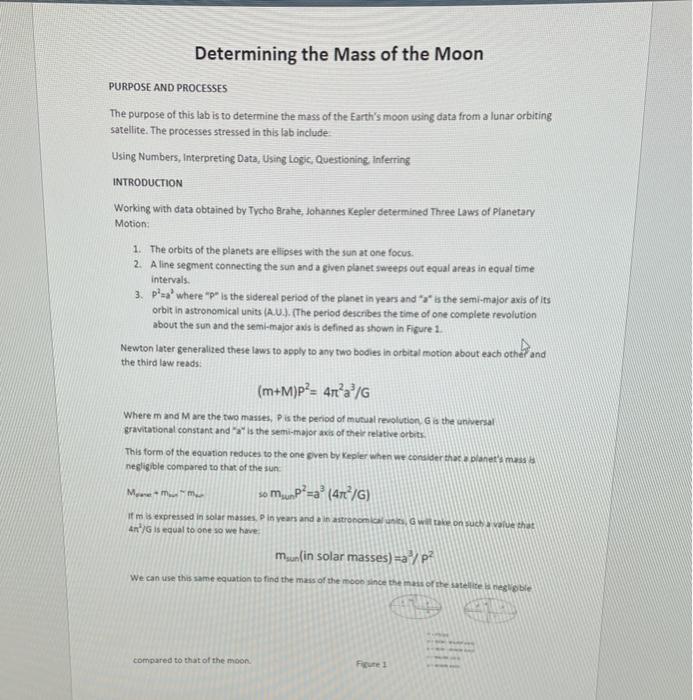 Solved Determining the Mass of the Moon PURPOSE AND | Chegg.com | Chegg.com