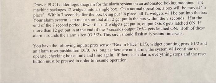 Solved Draw a PLC Ladder logic diagram for the alarm system | Chegg.com
