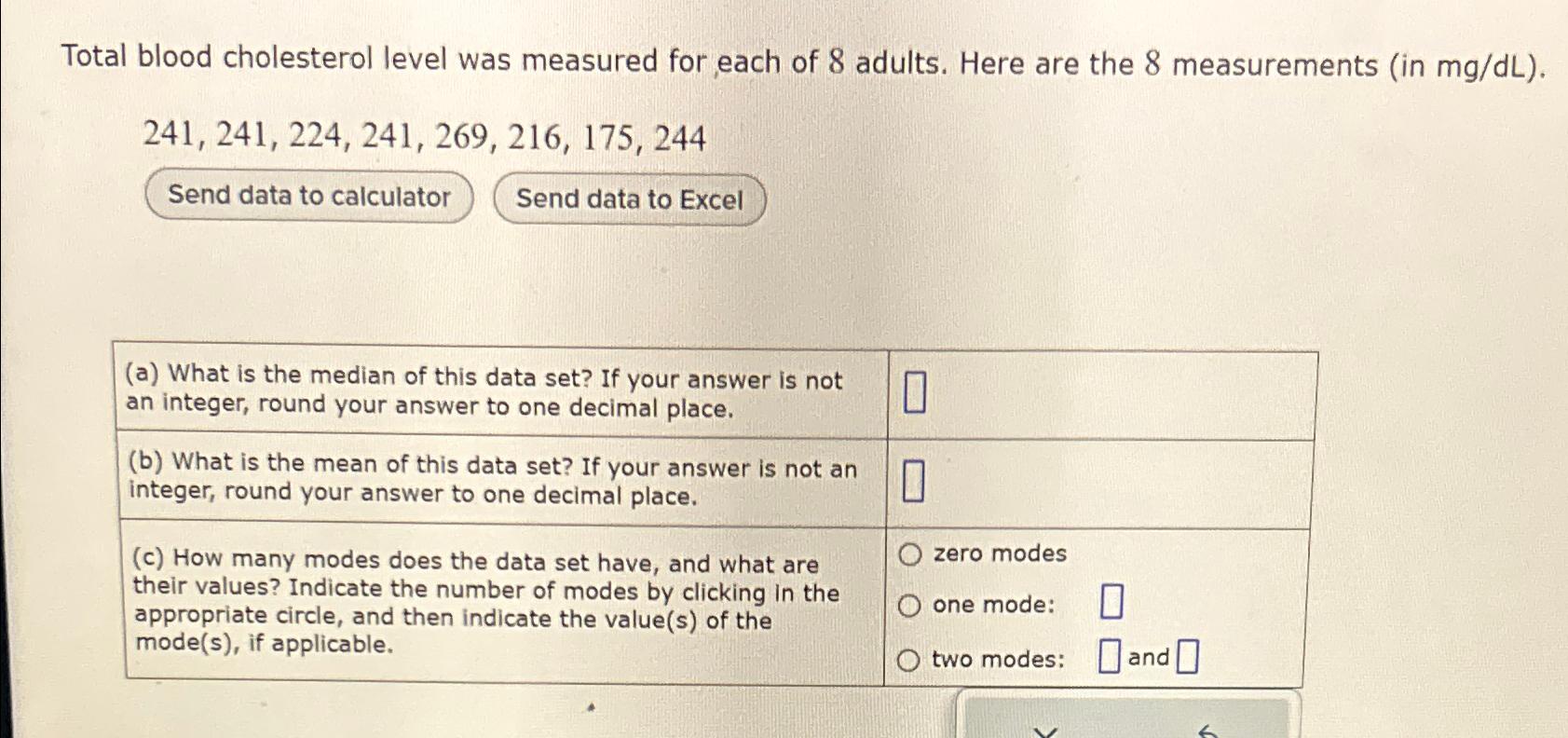 Solved Total blood cholesterol level was measured for each | Chegg.com