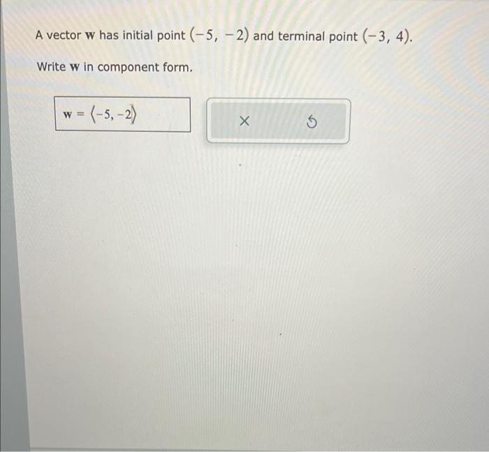 Solved A vector w has initial point (−5,−2) and terminal | Chegg.com