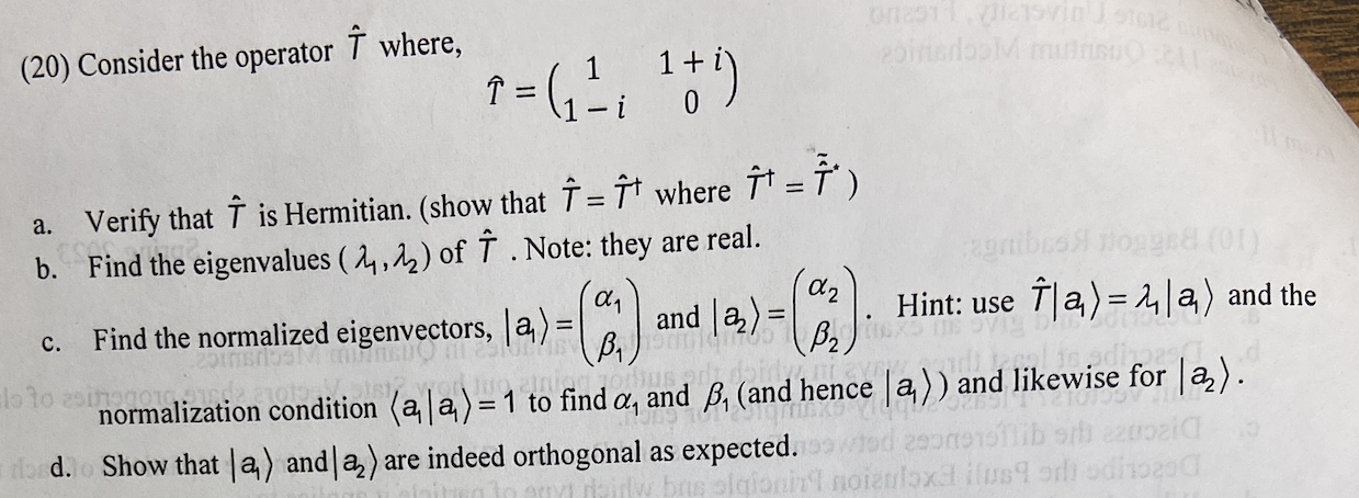 Solved Consider the operator hat(T) | Chegg.com