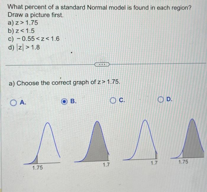 Solved What percent of a standard Normal model is found in | Chegg.com