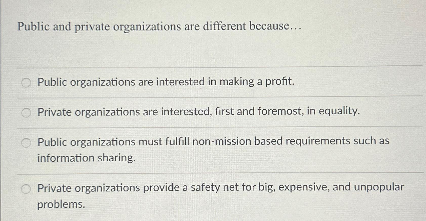 Solved Public and private organizations are different | Chegg.com