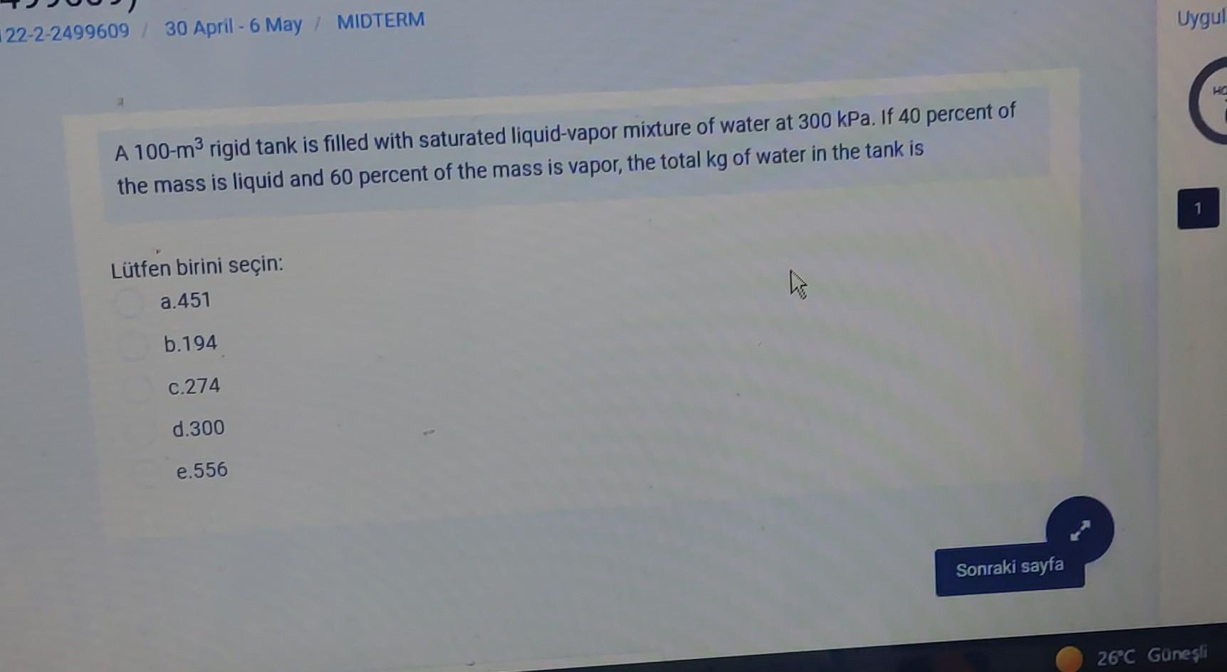 Solved A 100−m3 rigid tank is filled with saturated | Chegg.com