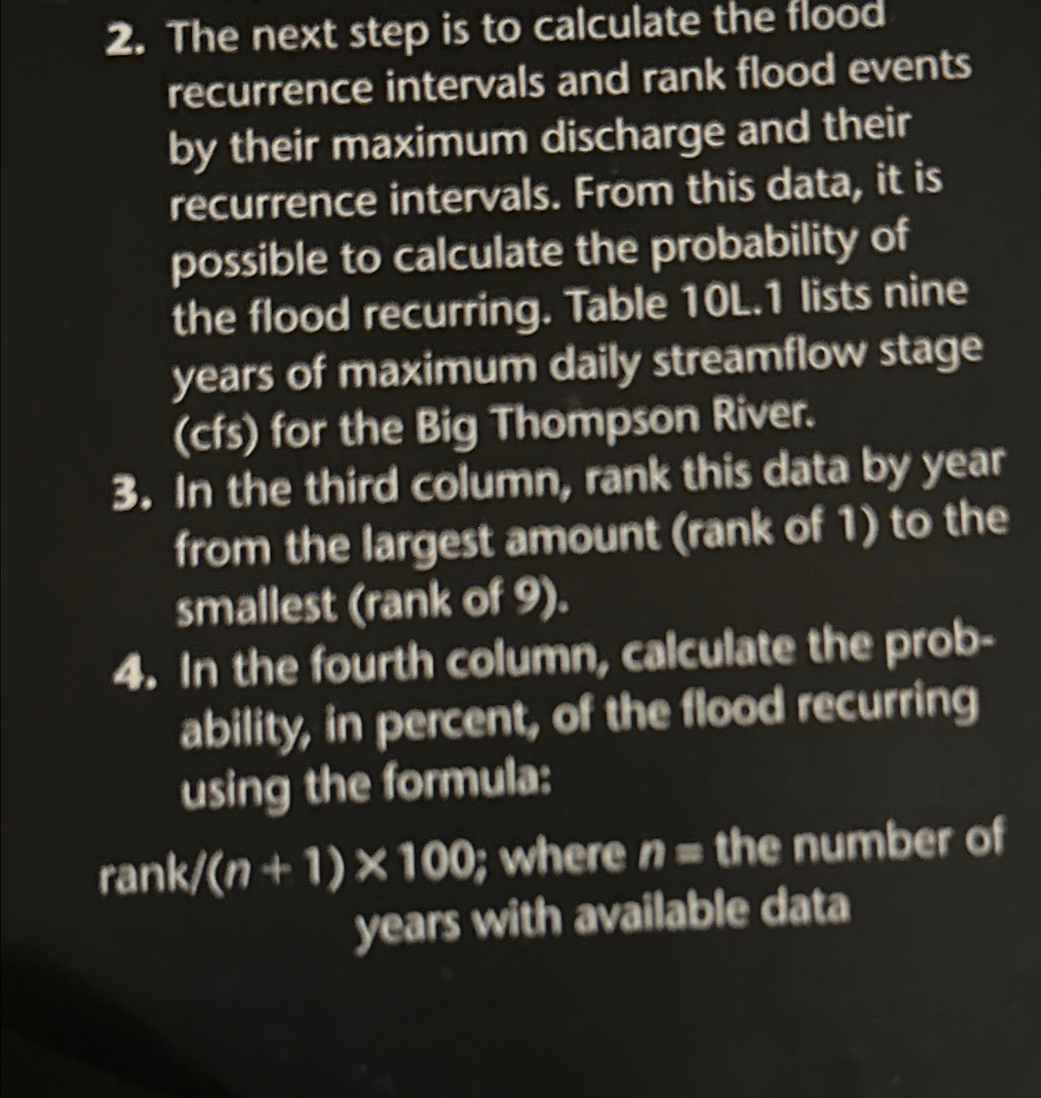 Solved The next step is to calculate the flood recurrence | Chegg.com