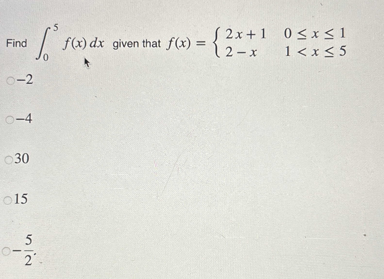 Solved Find ∫05f(x)dx ﻿given that -2-4-52 | Chegg.com