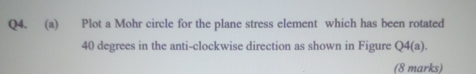 Q4. (a) Plot a Mohr circle for the plane stress | Chegg.com
