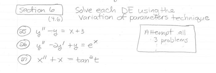 Solved Solve each DE using the (4.6) variation of parameters | Chegg.com