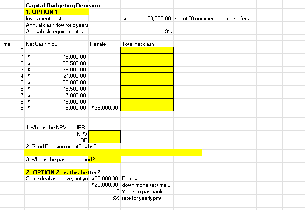 answer options 1 ﻿and 2, ﻿fill out the spreadsheet | Chegg.com