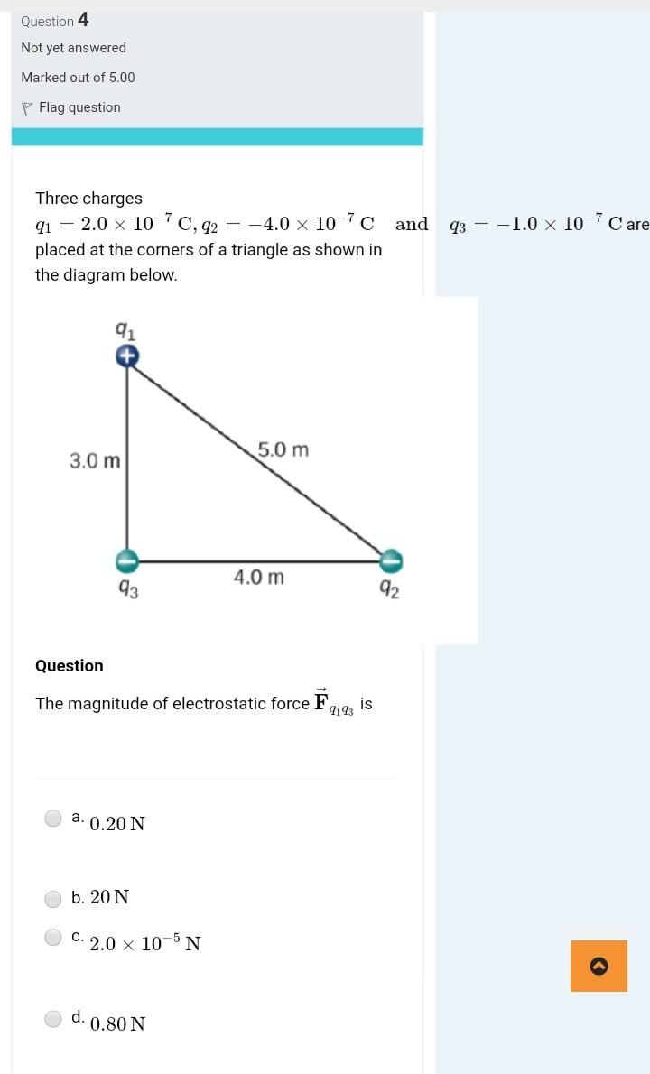 Solved Three charges q1=2.0×10−7C,q2=−4.0×10−7C and | Chegg.com