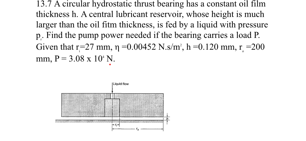 Solved 13.7 ﻿A circular hydrostatic thrust bearing has a | Chegg.com