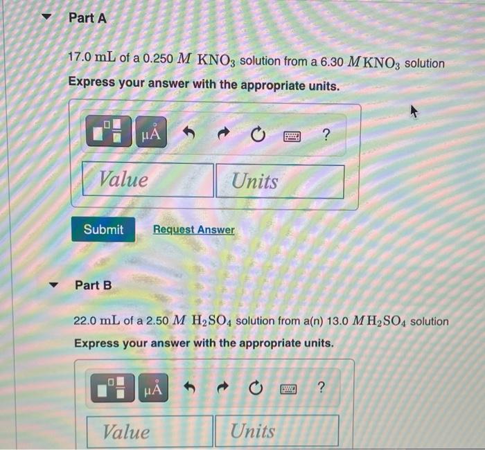 Solved Part A 17.0 mL of a 0.250 M KNO3 solution from a 6.30 | Chegg.com