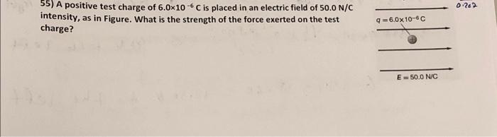 Solved 55) A positive test charge of 6.0x10-6 C is placed in | Chegg.com