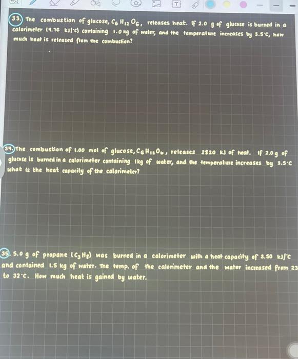 Solved 33. The combustion of glucose, C6H12O6, releases | Chegg.com