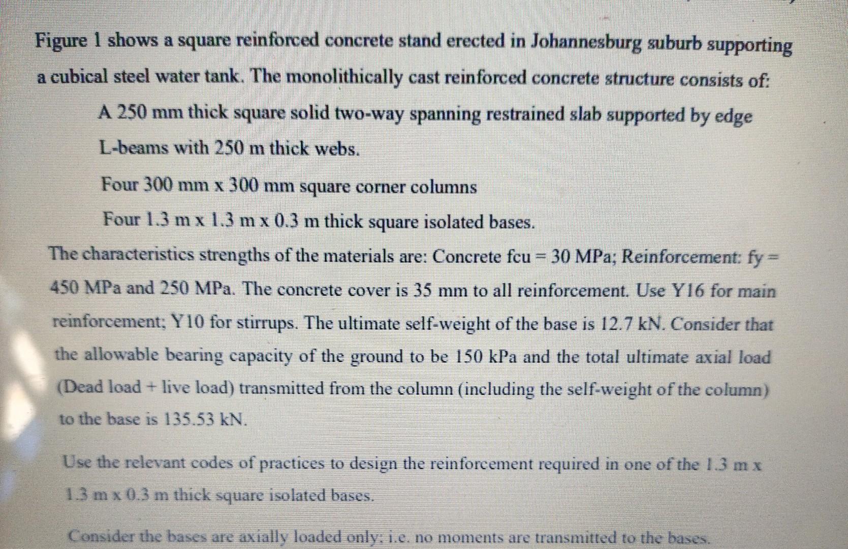 Solved Figure 1 shows a square reinforced concrete stand | Chegg.com