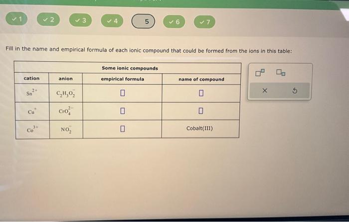 Solved Fill in the name and empirical formula of each ionic | Chegg.com
