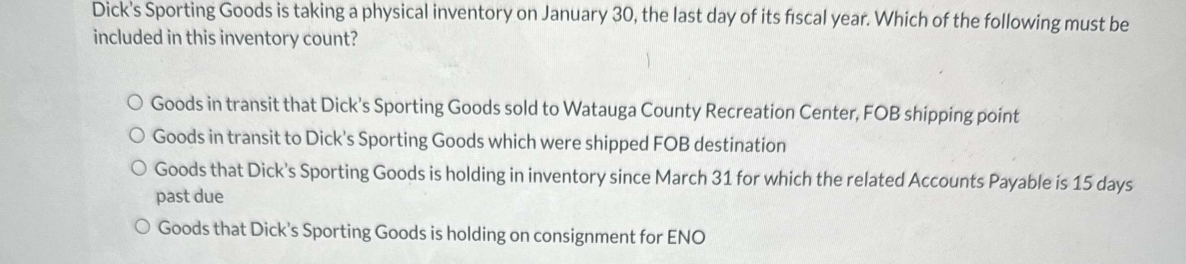 Dick's Sporting Goods is taking a physical inventory | Chegg.com
