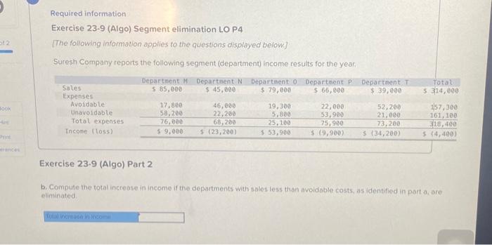 Solved Required information Exercise 23.9 (Algo) Segment | Chegg.com