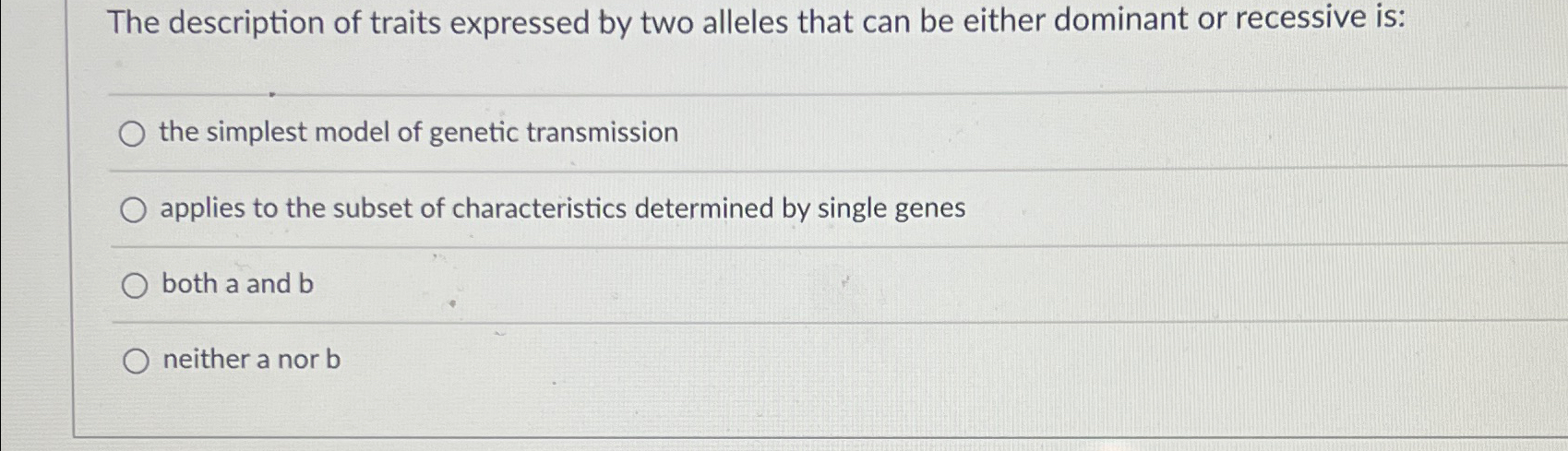 Solved The description of traits expressed by two alleles | Chegg.com