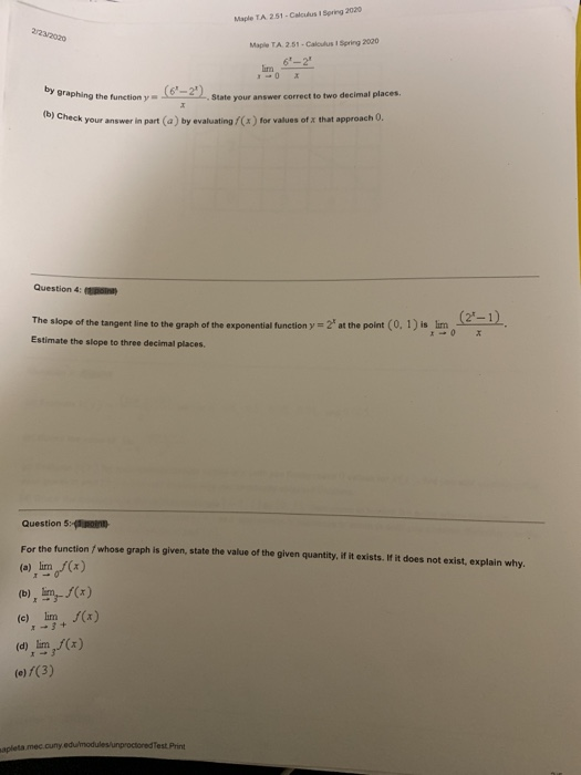 Solved Maple TA 251. Calculus I Spring 2020 2/23/2020 Maple | Chegg.com