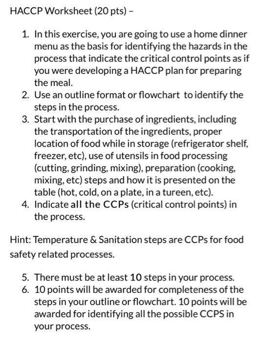 Solved HACCP Worksheet (20 pts) - 1. In this exercise, you | Chegg.com