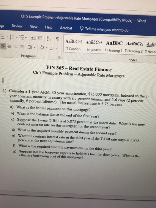 Solved Ch 5 Example Problem-Adjustable Rate Mortgages | Chegg.com