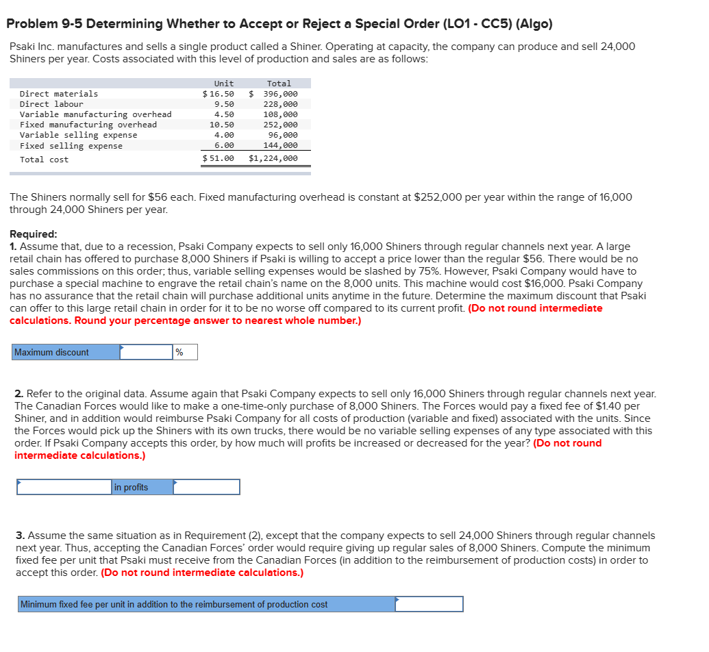 Solved Problem 9-5 ﻿Determining Whether to Accept or Reject | Chegg.com