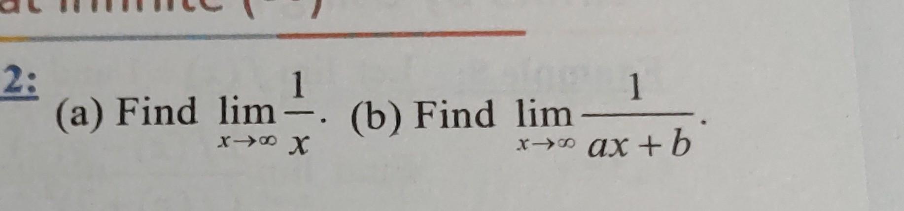 Solved (a) Find limx→∞x1. (b) Find limx→∞ax+b1. | Chegg.com