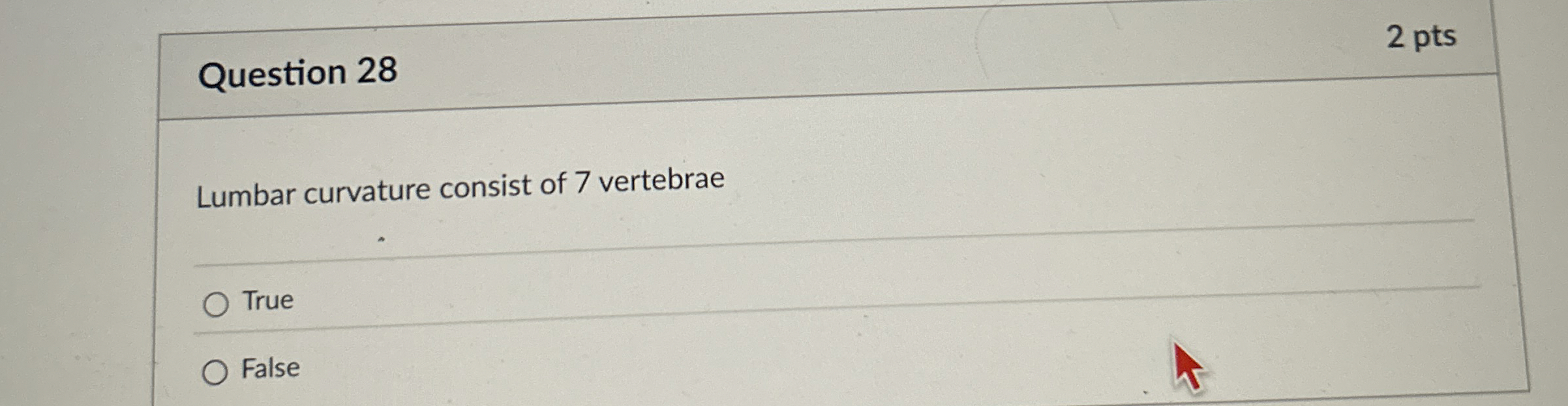Solved Question 28Lumbar curvature consist of 7 | Chegg.com