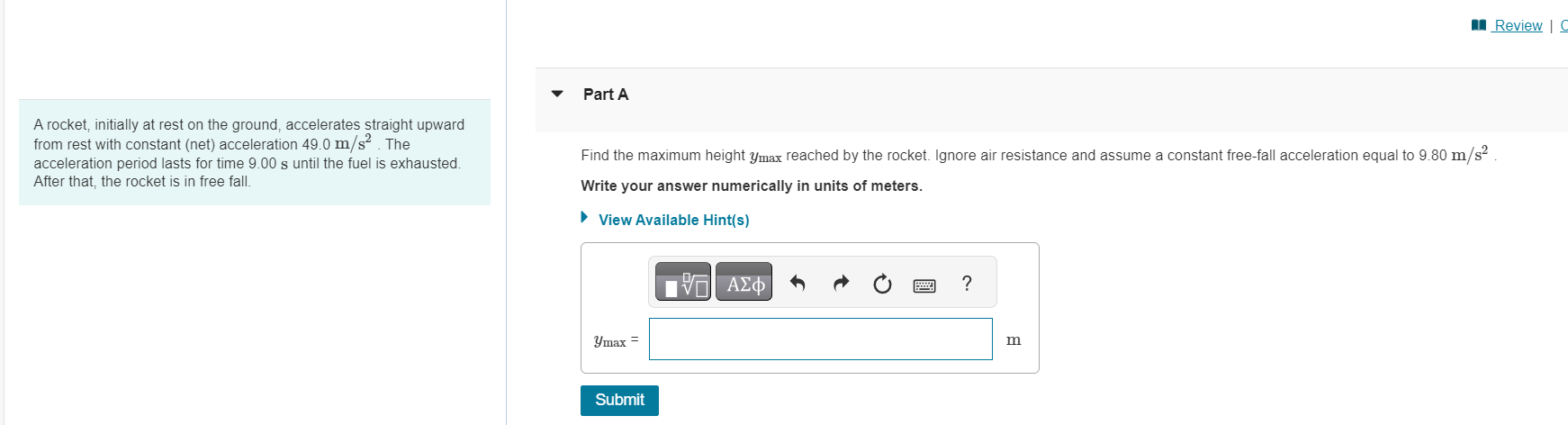 Solved A rocket, initially at rest on the ground, | Chegg.com